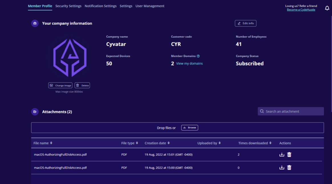 Cyvatar Platform User Guide: Member Profile Page